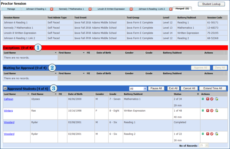 The Proctor Session page